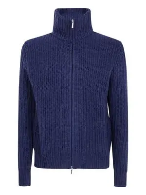BARBA NAPOLI Wool Cashmere Viscose Full Zip Sweater - Blue