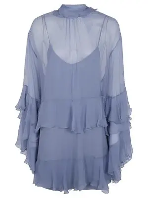 Chloé Silk Ruffle Sandy Dress - Black