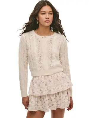 LoveShackFancy Dione Alpaca-blend Ribbon Cardigan - Snow Cloud
