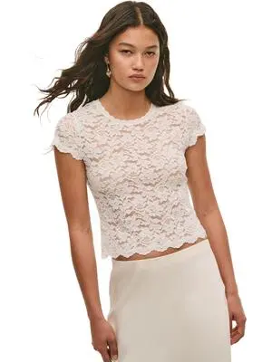LoveShackFancy Lucas Stretch Lace Tee - Ivory