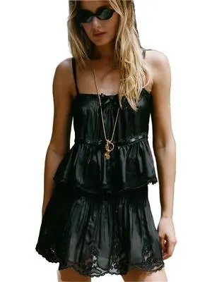 LoveShackFancy Loveshatfancy Marais Silk Habotai Mini Skirt - Black