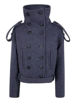 Seven For All Mankind Double Breasted High Neck Coat - Gray
