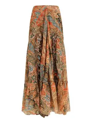 Etro Etro Women Silk Long Skirt With Flounce And Paisley Motif Multicolor