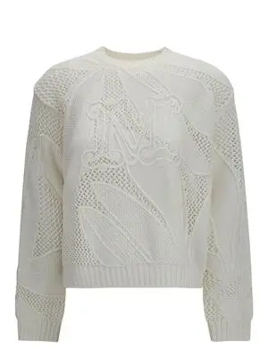 Max Mara Cotton Open-knit Crewneck Sweater - White