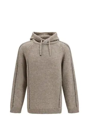 Giorgio Armani Alpaca-knit Hooded Sweatshirt With Contrasting Trims - Cream