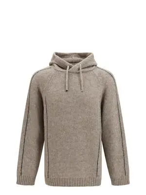 Giorgio Armani Alpaca-knit Hooded Sweatshirt With Contrasting Trims - Cream