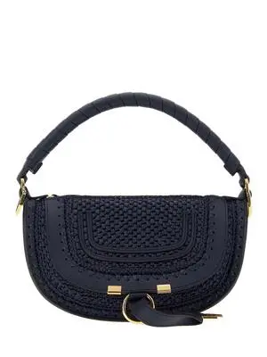 Chloé CHLOE Raffia And Leather Mini Marcie Shoulder Bag Blue