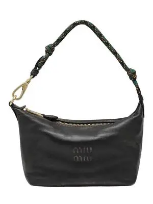 Miu Miu Aged-effect Nappa Leather Pouch In Coffee And Green - Brown