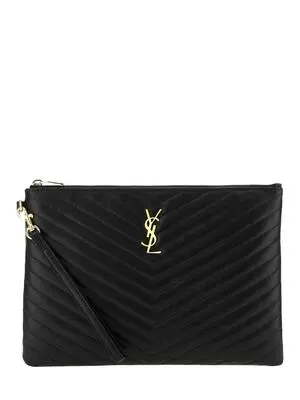 Saint Laurent Leather Jolie Ipad Holder - Black