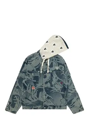 AAPE Unvs Moonface Hooded Camo Denim Jacket - Blue