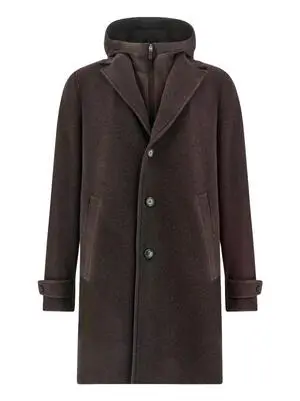 Paul & Shark Hooded Wool Coat - Brown