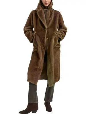 SWORD 6644 Faux-fur Single-breasted Coat - Brown