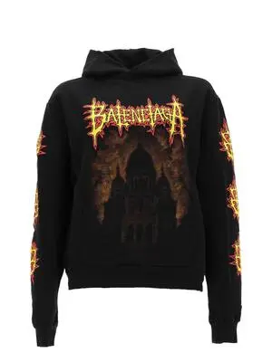 Balenciaga Logo Print Cotton Hoodie - Black