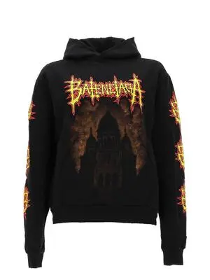 Balenciaga Logo Print Cotton Hoodie - Black