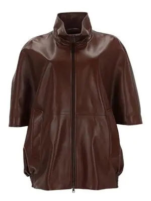 Balenciaga Leather Zip Jacket - Brown