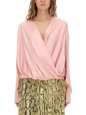 Dries Van Noten DRIES VAN NOTEN Draped Silk Blend Top Pink