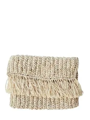 OHSUN Neutrals Ebba Raffia Fringe Pouch - Vanilla