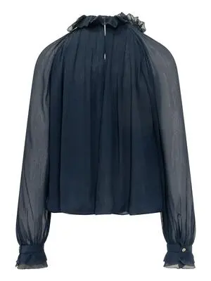 Alberta Ferretti Gathered Neck Puff Sleeve Shirt - Blu