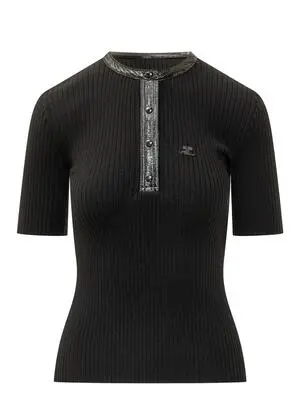 COURREGES COURREGES Ribbed Short Sleeve Top