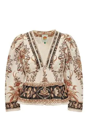 Farm Rio FARM RIO Majestic Mini Blouse Sand