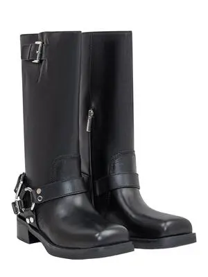 Michael Kors Leather Moto Boots - Black