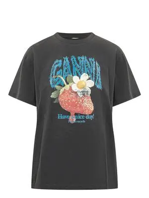 GANNI Graphic Print Cotton T-shirt - Phantom