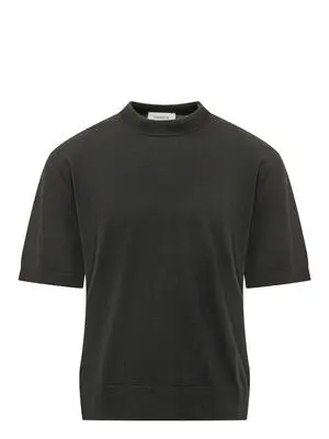 LANEUS Short-sleeve Knit Mock Neck Top - Nero