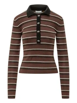 GANNI GANNI Striped Ribbed Merino Polo Multicolor