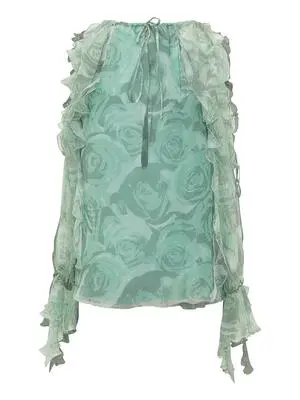 Pinko Silk Floral Print Blouse - Mult.verde/grigio