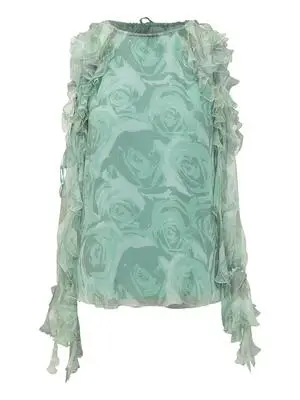 Pinko Silk Floral Print Blouse - Mult.verde/grigio