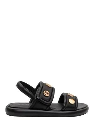 Pinko Metallic Accent Leather Slide Sandals - Black