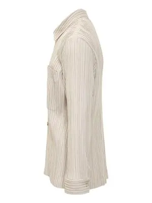 GONGDID DESIGN Long Sleeve Pleated Shirt With Pockets - Beige