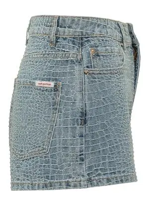SELF-PORTRAIT Textured Mini Shorts - Blue