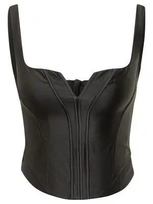 SELF-PORTRAIT Corset-style Satin Top - Black