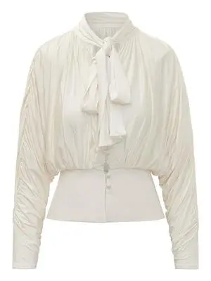 SELF-PORTRAIT Tie-Neck T-Shirt Top