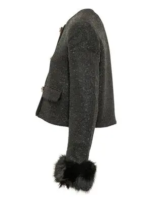 SELF-PORTRAIT Metallic Bouclé Loop Jacket - Black