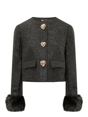 SELF-PORTRAIT Metallic Bouclé Loop Jacket - Black
