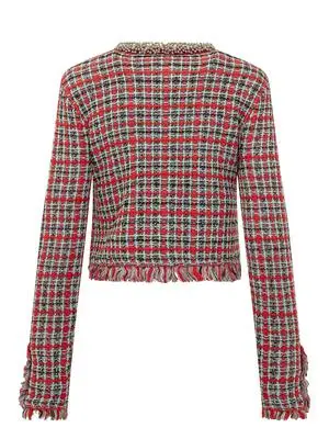 SELF-PORTRAIT SELF-PORTRAIT Check Frayed Detail Jacket Red