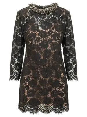 SELF-PORTRAIT Lace Long Sleeve Mini Dress - Black