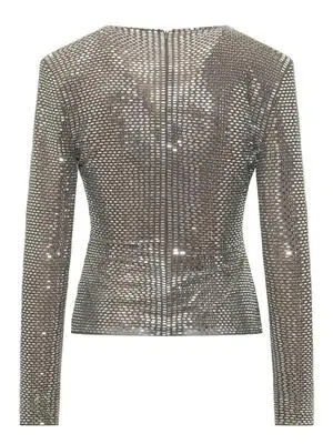 SELF-PORTRAIT Rhinestone Wrap Top - Grey