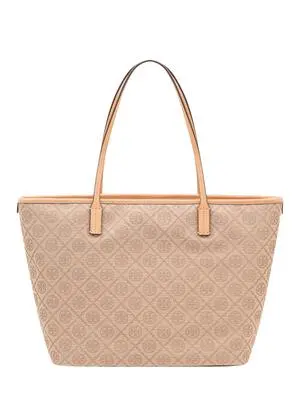 Tory Burch Monogram Zip Tote Handbag - Flax