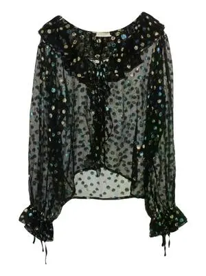 Saint Laurent Polka-dot Frill-trim Blouse - Black