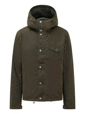 BARBOUR INTERNATIONAL Waxed Cotton Hooded Jacket With Shearling Lining - Olive