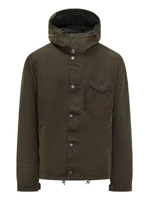 BARBOUR INTERNATIONAL Waxed Cotton Hooded Jacket With Shearling Lining - Olive