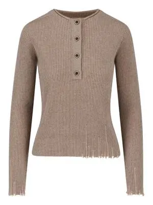 UMA WANG Ribbed Cashmere Henley Sweater - Beige