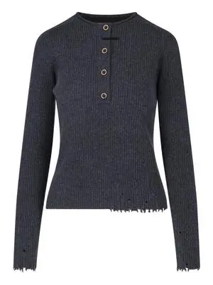 UMA WANG Ribbed Cashmere Henley Sweater - Grey
