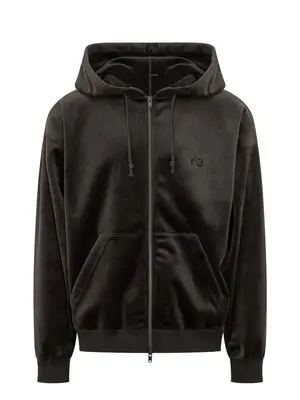Y3 Zip-front Velvet Hoodie - Black