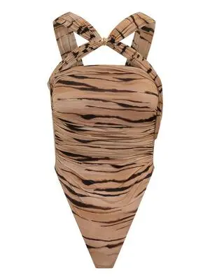 Elisabetta Franchi ELISABETTA FRANCHI Elegant Bodysuit With Paintline Detail Cammello