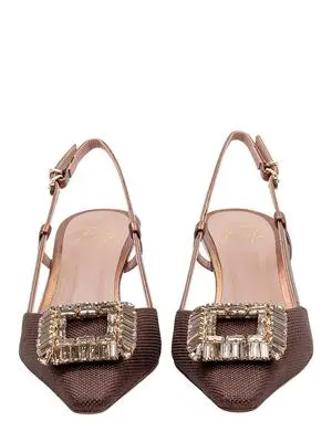 Roberto Festa Slingback Heels With Jewel Buckle - Marrone