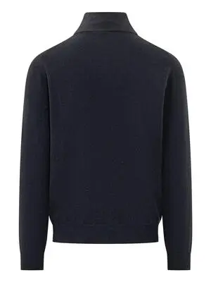 Malo Basic Zip-up Knit Sweater - Blu
